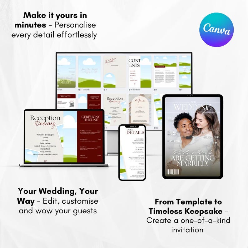 Wedding Invitation Magazine Canva Template | Modern Wedding Program ...