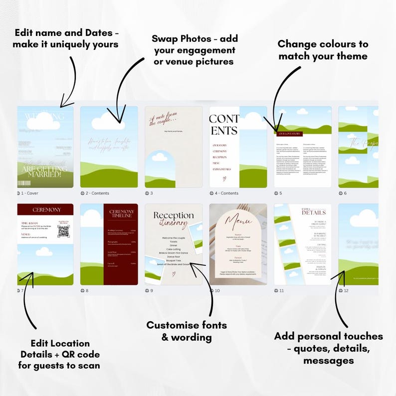 Wedding Invitation Magazine Canva Template | Modern Wedding Program ...