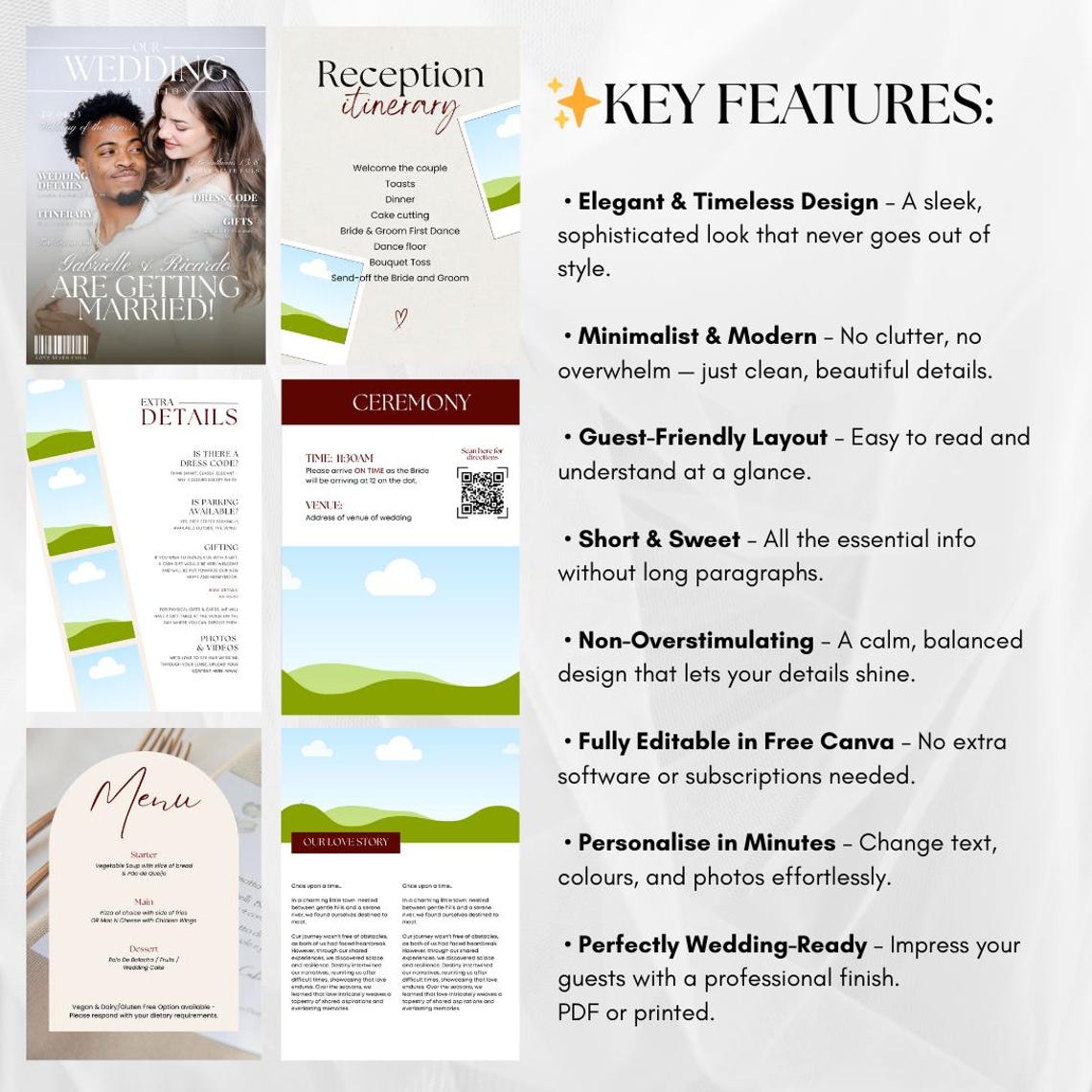 Wedding Invitation Magazine Canva Template | Modern Wedding Program ...