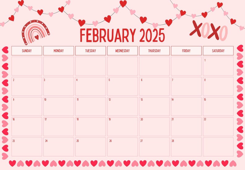 February 2025 Printable Valentine Calendar: Digital Download for Home ...