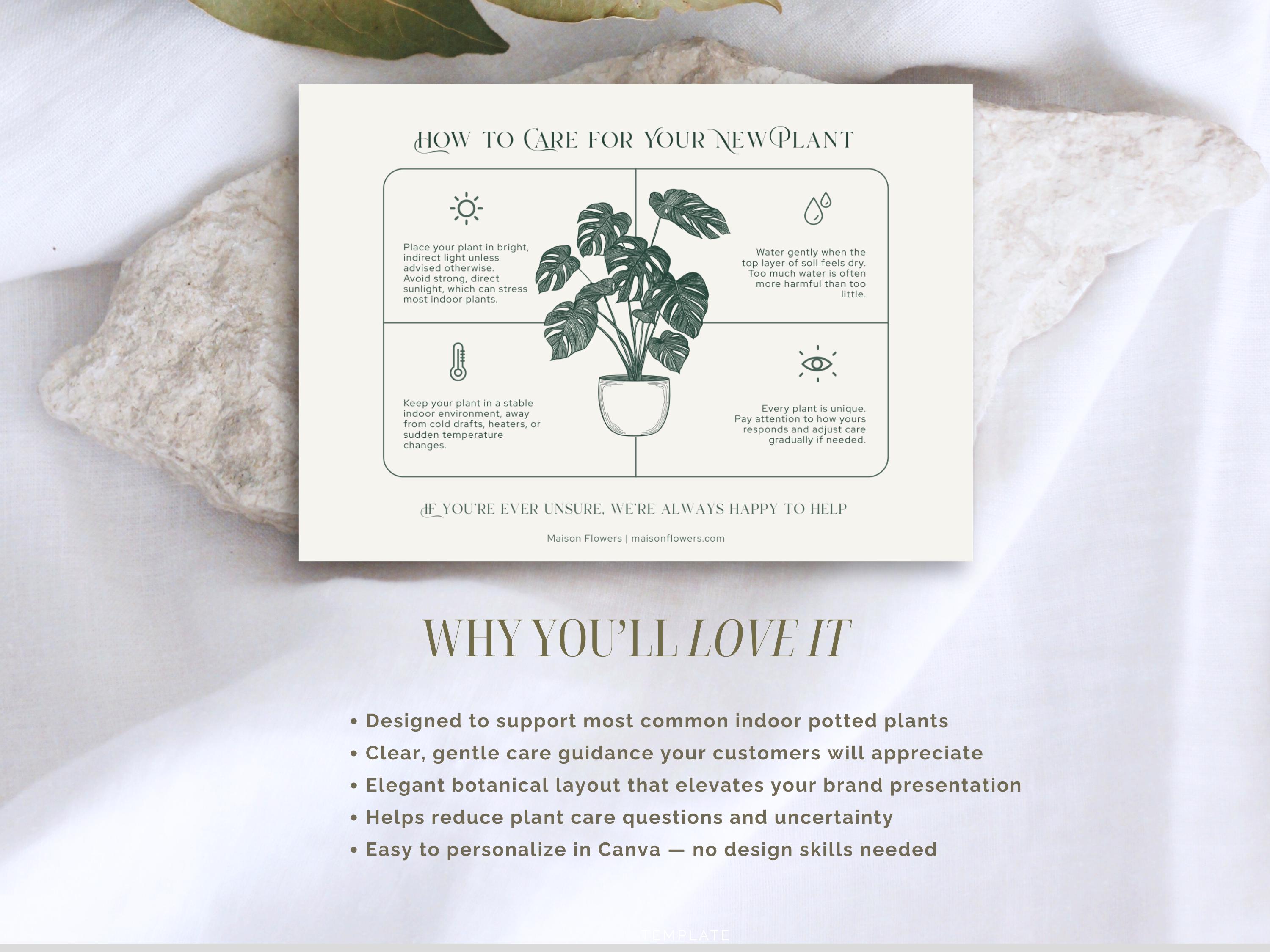Editable Care Card for Potted Plants | Indoor Plant Care Instructions ...