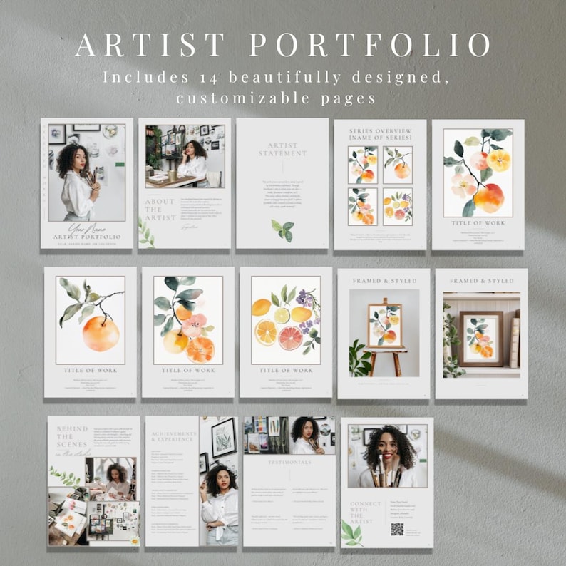 Light Artist Portfolio Template for Canva Editable Modern Art Portfolio ...