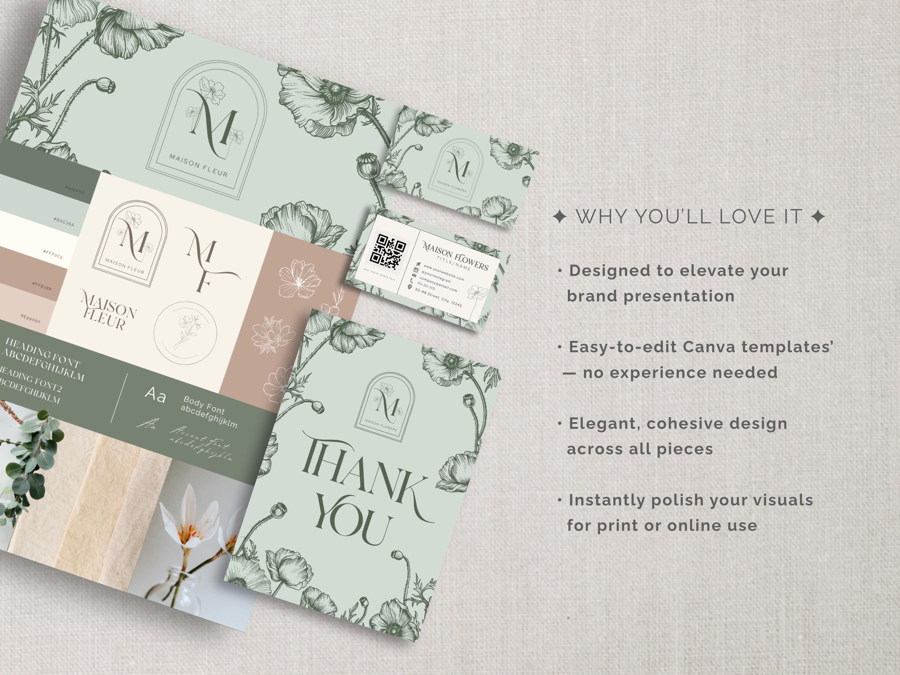 Editable Florist Branding Bundle Canva Templates | Botanical Brand ...