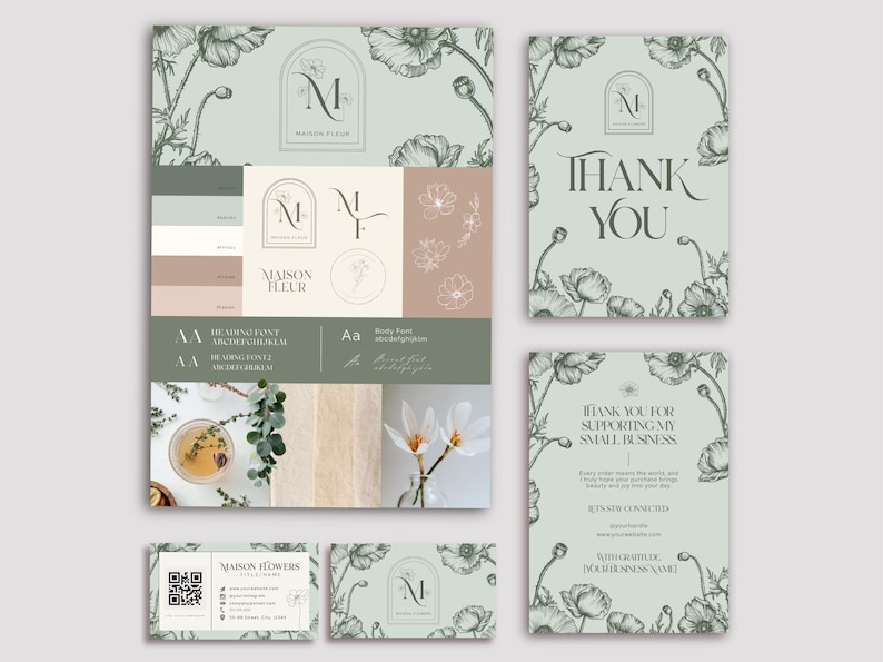 Editable Florist Branding Bundle Canva Templates | Botanical Brand ...