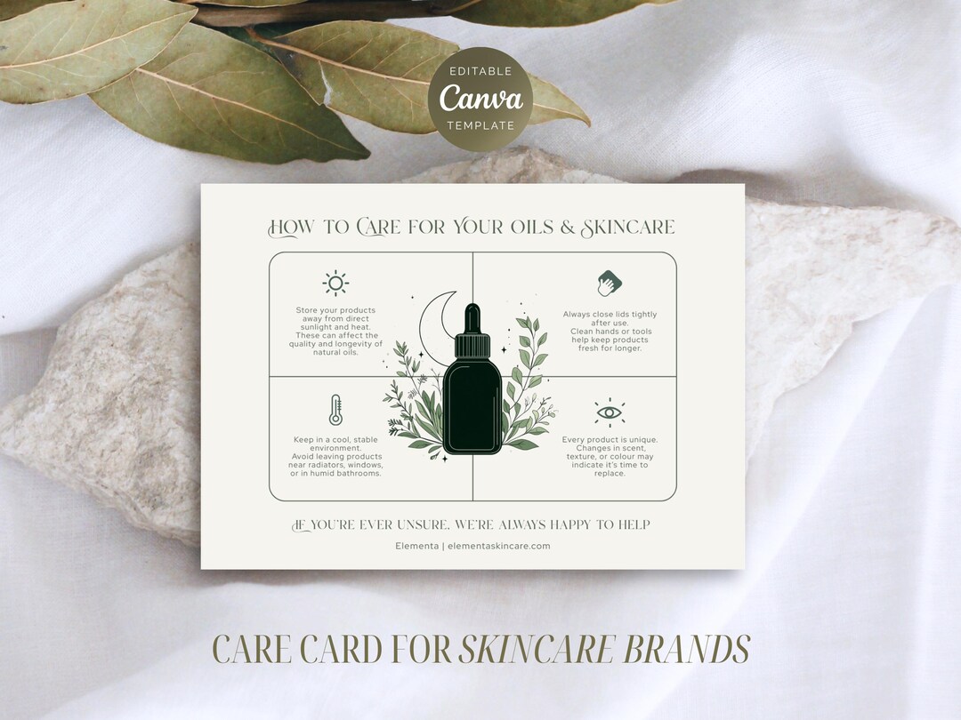 Editable Skincare Care Card Template | Product Care Instructions Canva ...