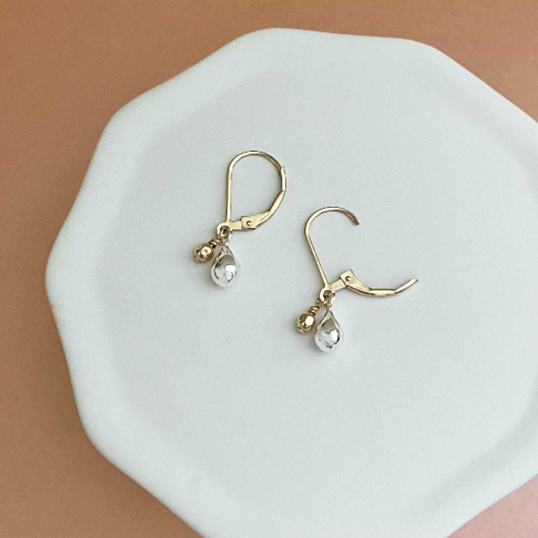 Tiny Dangle Earrings Handmade Jewelry Silver and Gold Leverback ...