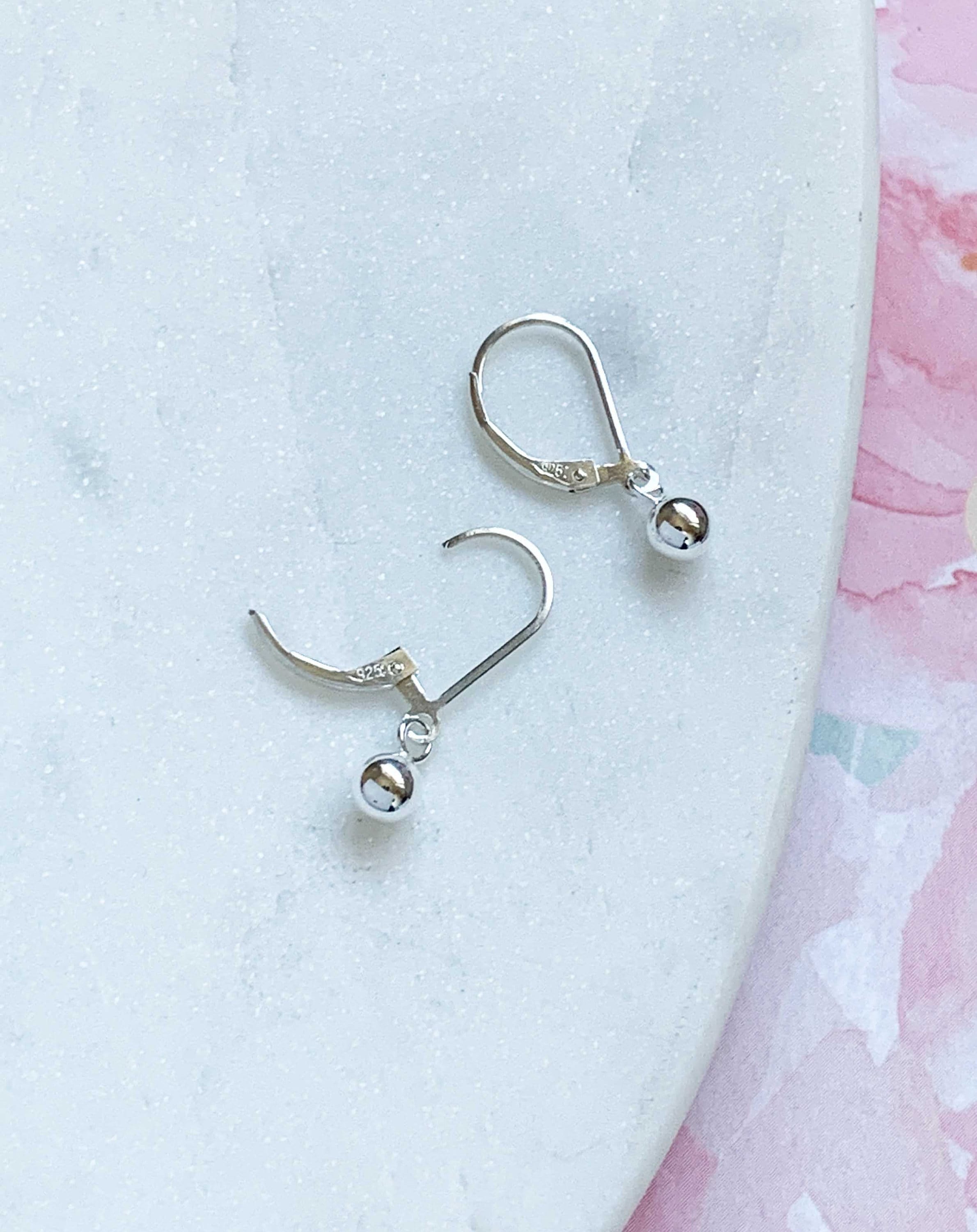 Tiny Silver Earrings Dangle, Small Ball Drop Leverback Earrings ...