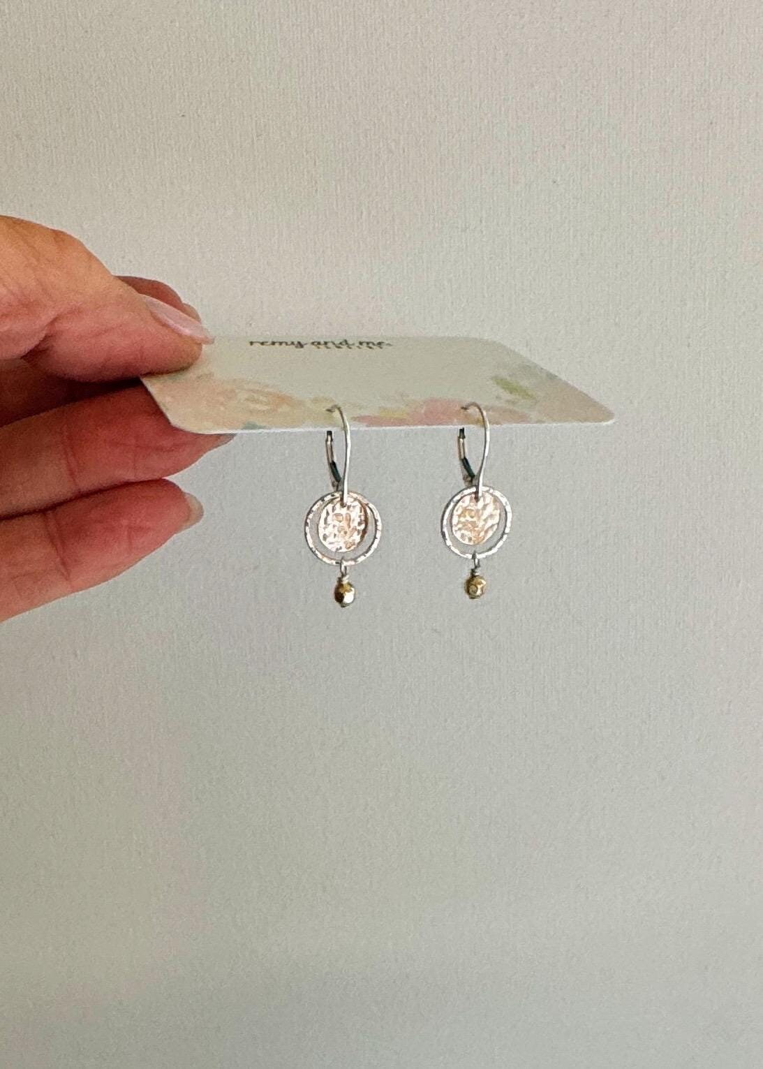 Dainty Mixed Metal Earrings, Small Dangle With Leaf Design Leverback ...