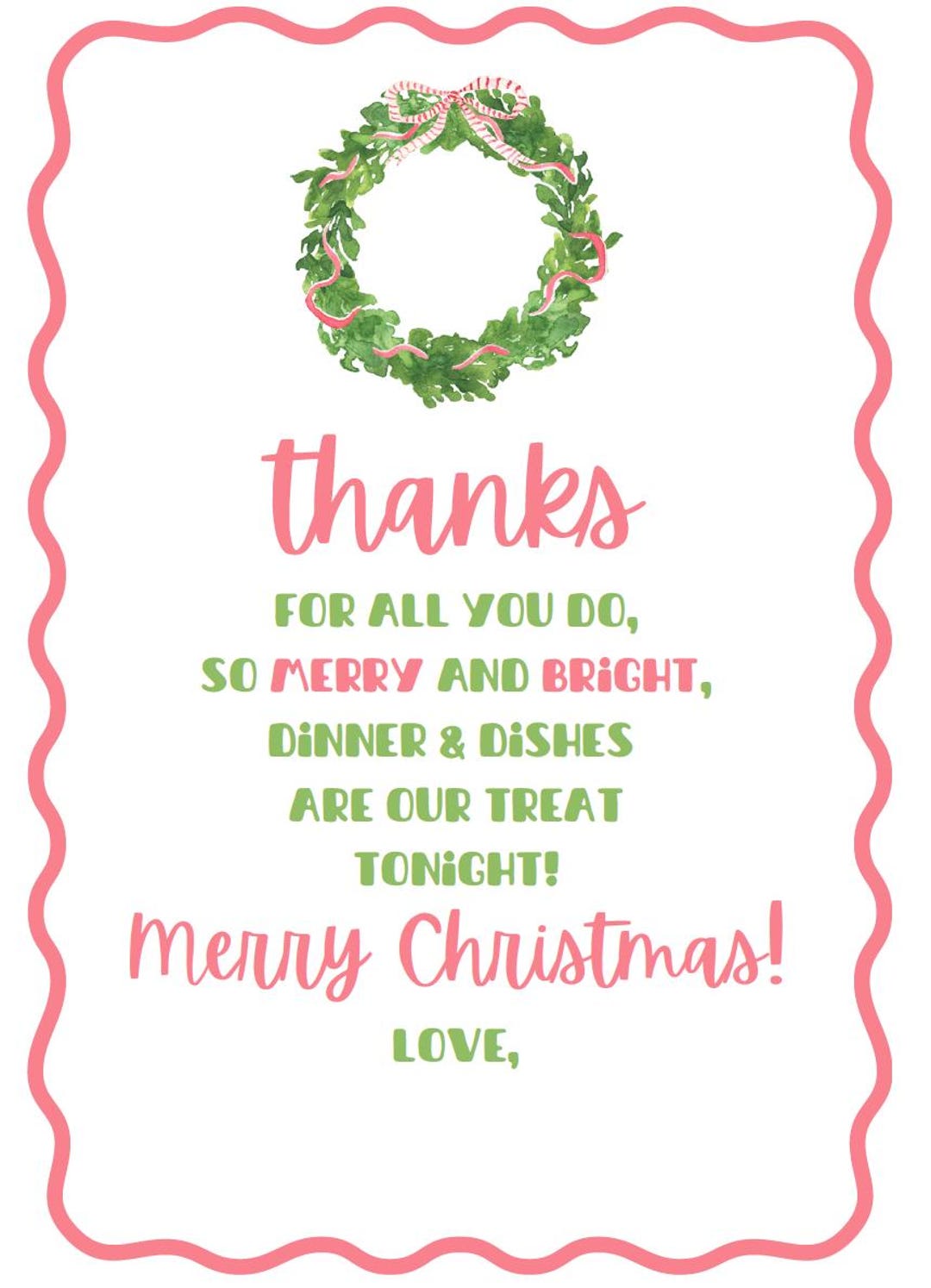Christmas Dinner on Us Tag, Teacher Dinner on Us Tag, Dinner on Us Gift ...