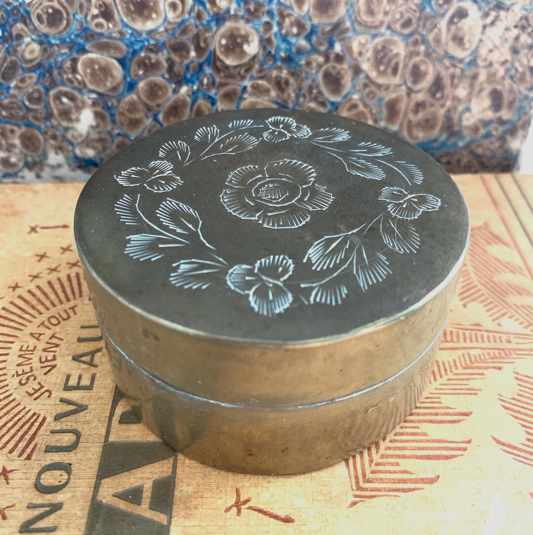 Brass Trinket Box Vintage Brass Box Vintage Etched Brass Box Small ...