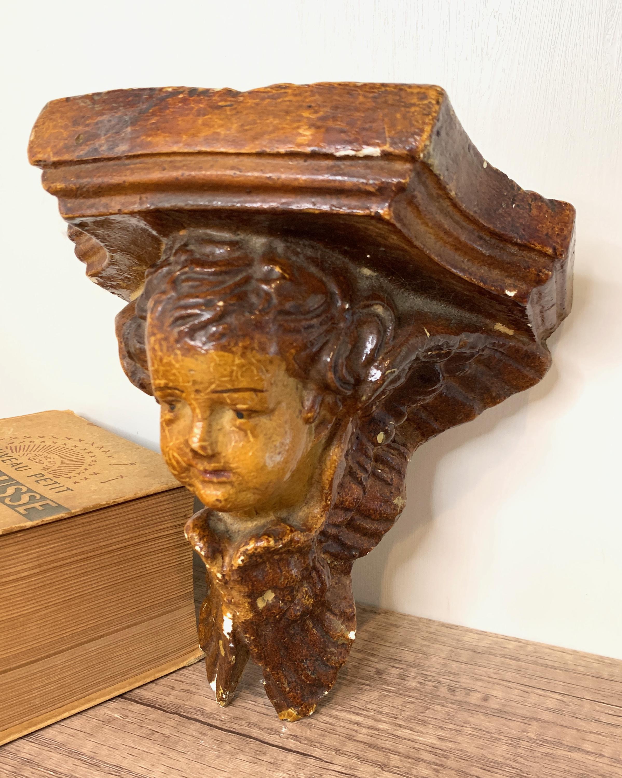 Vintage Chalkware Angel Wall Shelf | Vintage Chalkware Cherub Shelf ...