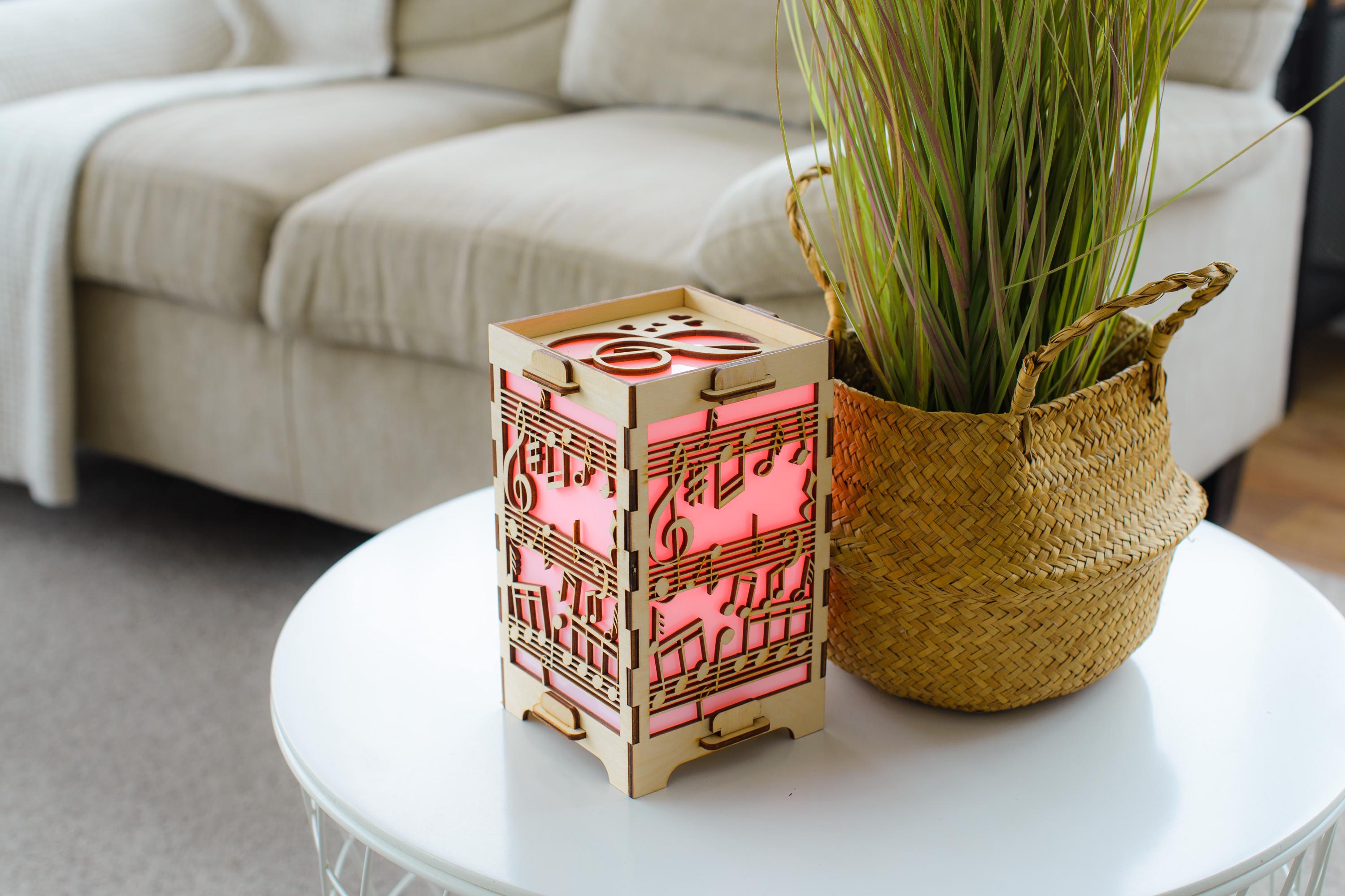 Music Notes Themed Wooden RGB Lamp With Remote Control, Distance ...