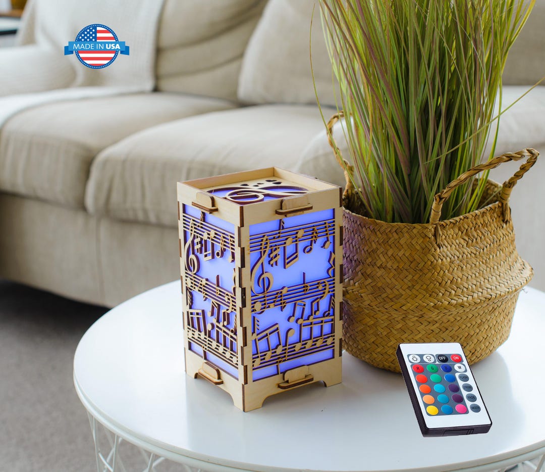 Music Notes Themed Wooden RGB Lamp With Remote Control, Distance ...