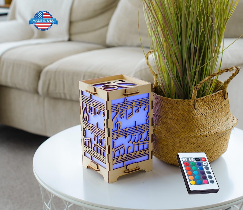 Music Notes Themed Wooden RGB Lamp With Remote Control, Distance ...