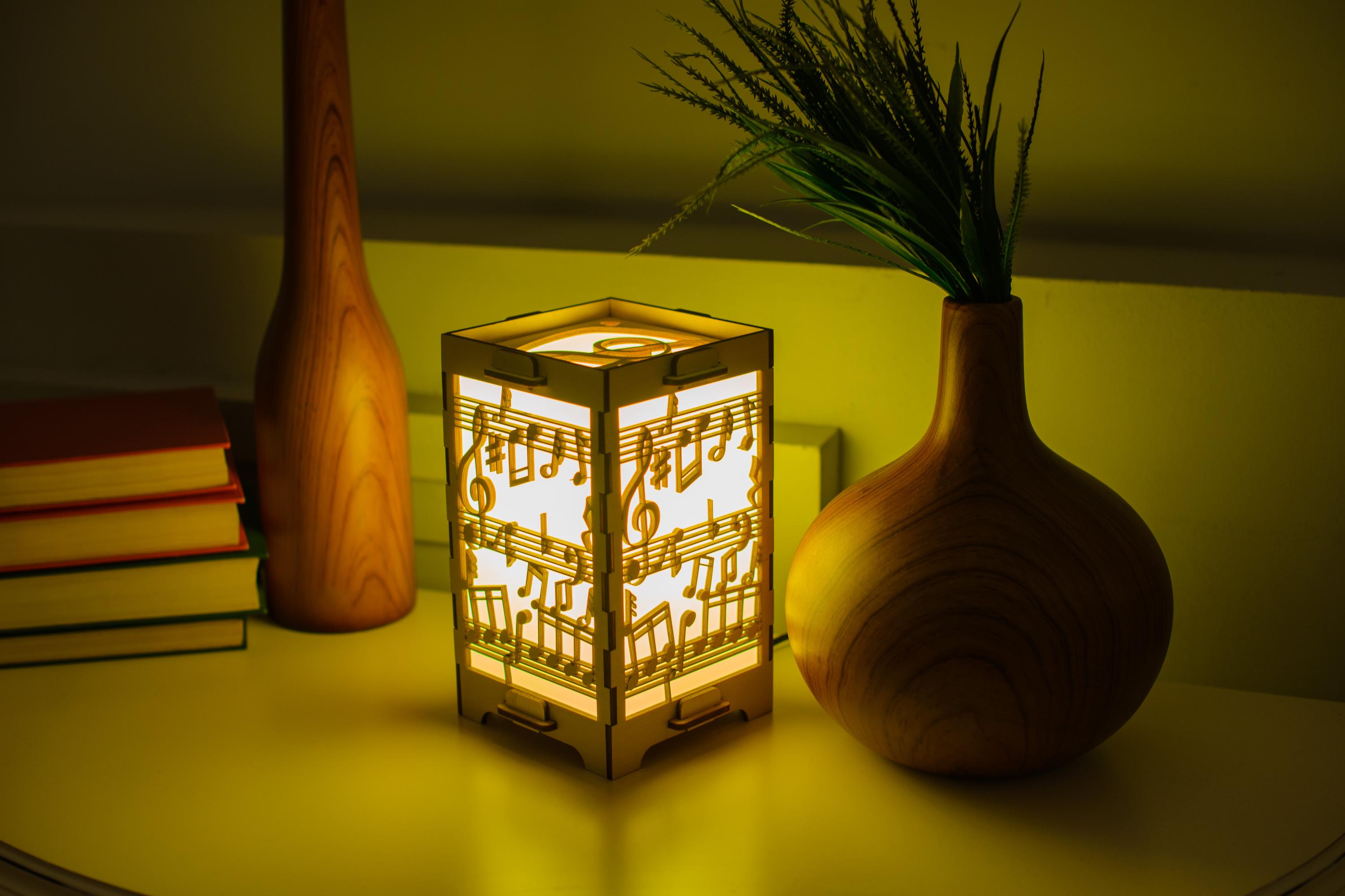 Music Notes Themed Wooden RGB Lamp With Remote Control, Distance ...
