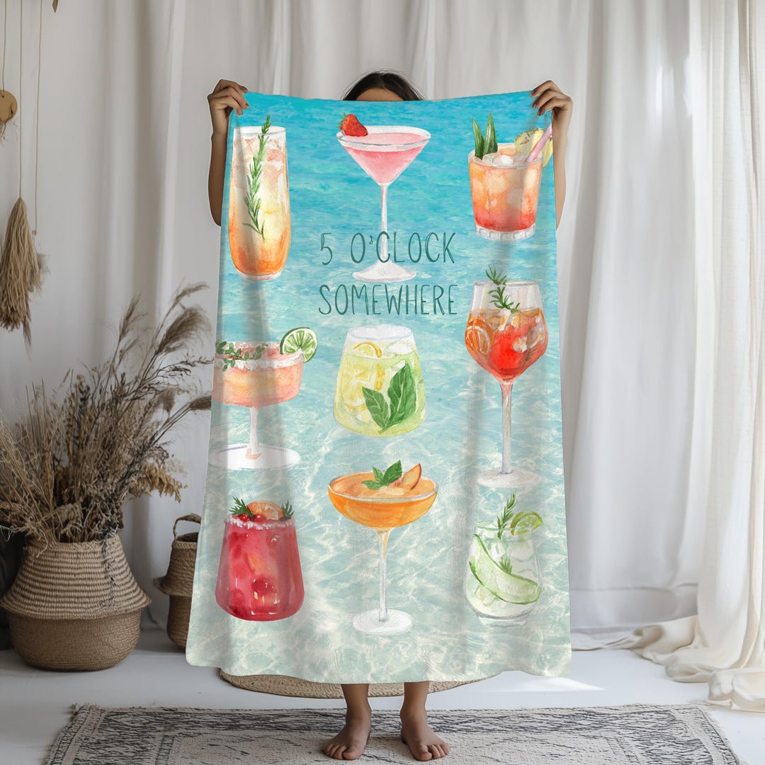 5 O'clock Somewhere Cocktail Plush Blanket Cozy Beach Vibes, Perfect ...