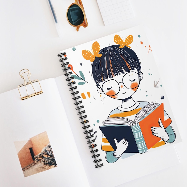 Book Lover Notebook Cute Reading Girl Art Ruled Line Spiral Literary ...