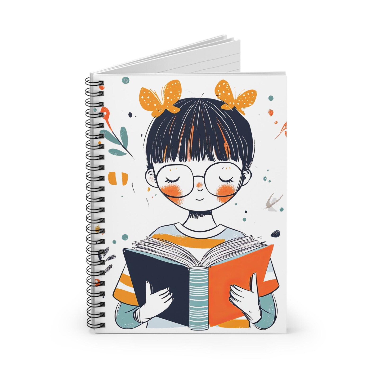 Book Lover Notebook Cute Reading Girl Art Ruled Line Spiral Literary ...