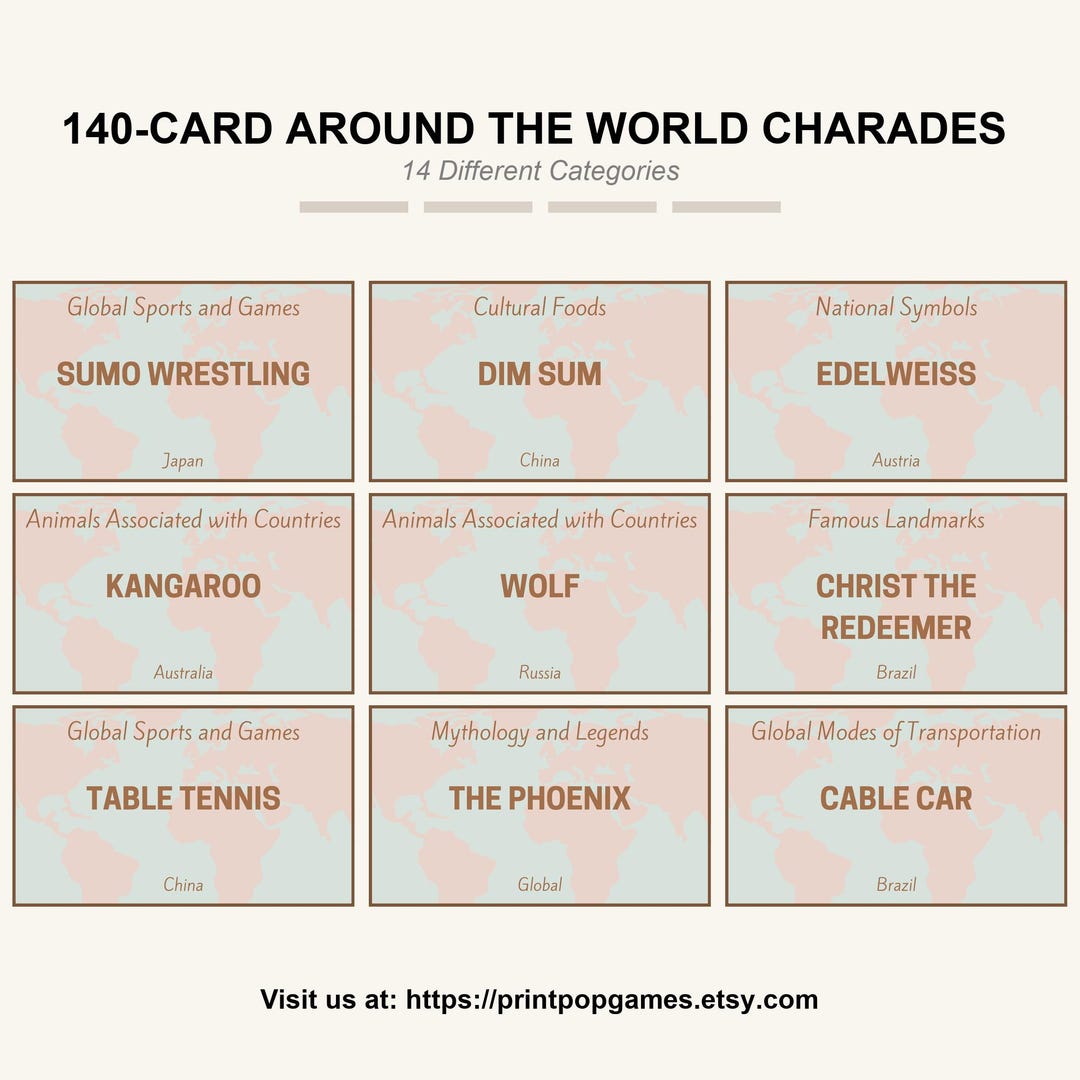 Printable Around the World Charades Game | 140 International-themed ...