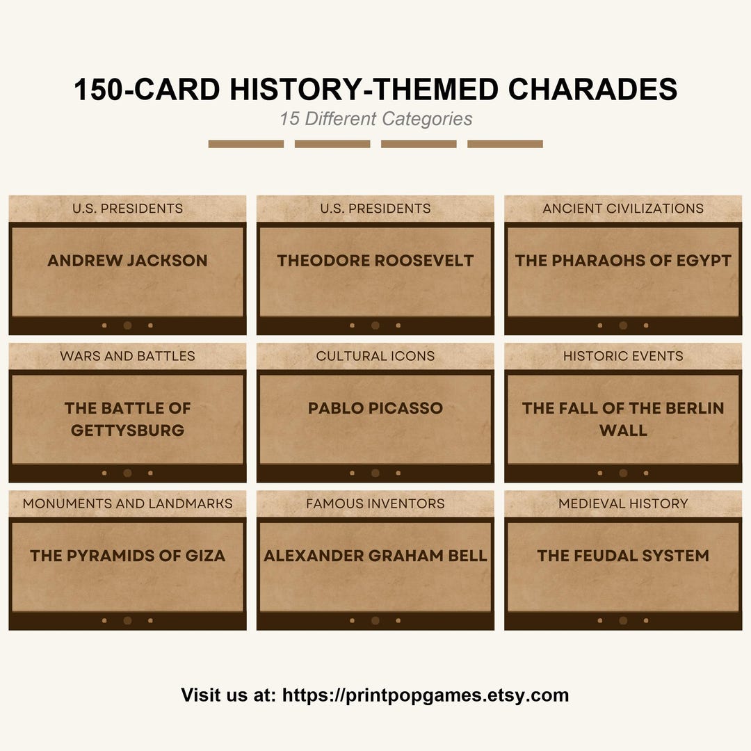 150 History-themed Charades Game | Fun & Educational Party Game for All ...