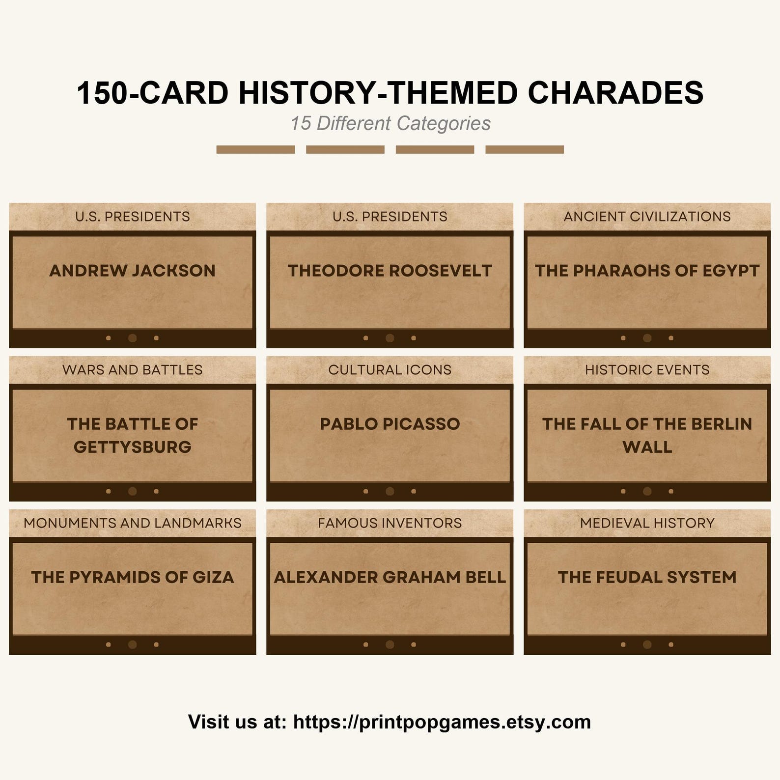 150 History-themed Charades Game | Fun & Educational Party Game for All ...