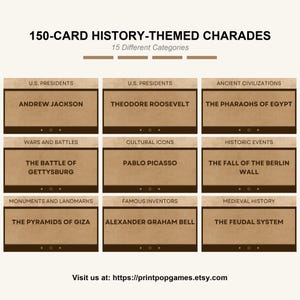 150 History-themed Charades Game | Fun & Educational Party Game for All ...