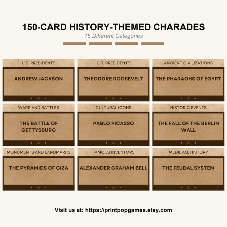 150 History-themed Charades Game | Fun & Educational Party Game for All ...