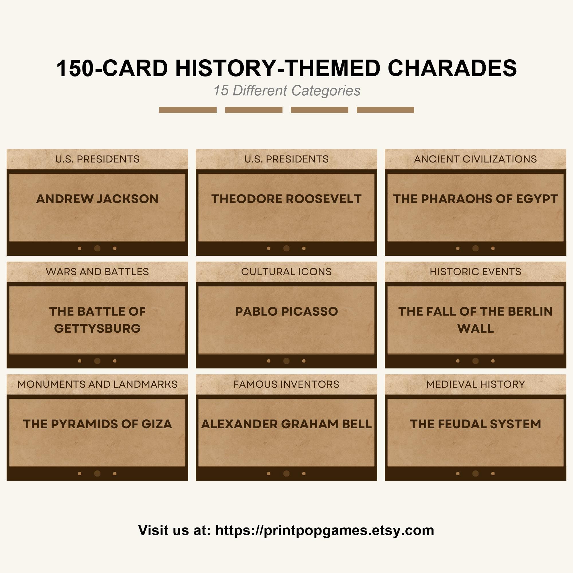 150 History-themed Charades Game | Fun & Educational Party Game for All ...