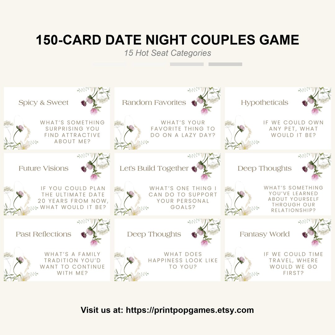 150 Printable Couples Date Night Questions Game - Fun Romantic ...