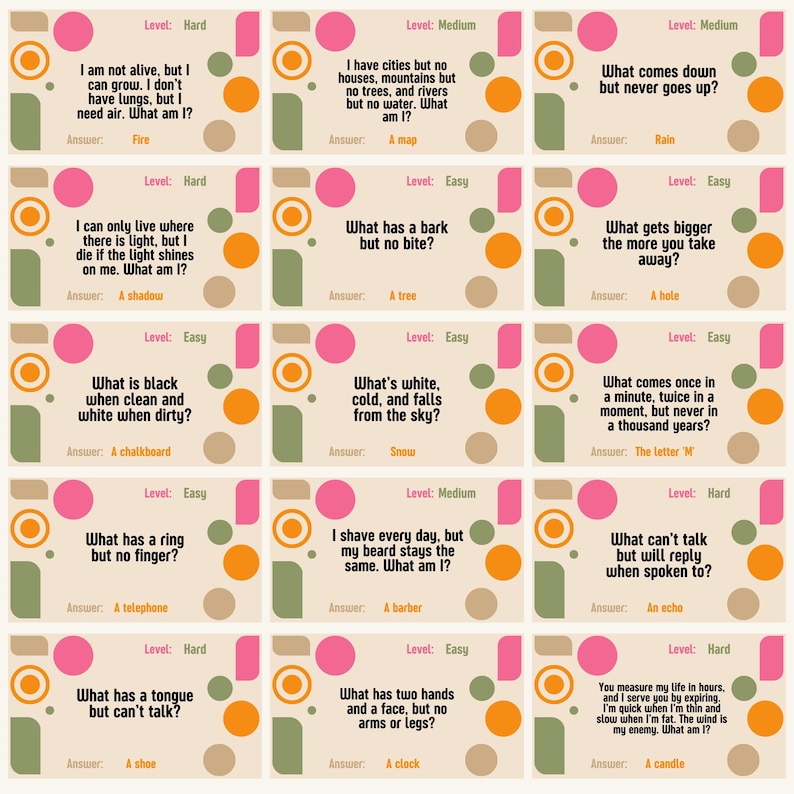 127-card Riddle Game: Fun for Family & Friends (printable PDF) - Etsy