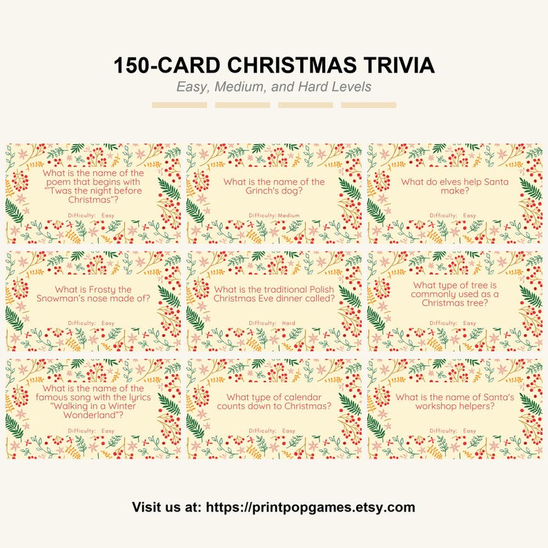 150 Christmas Trivia Questions With Answer Key Family Holiday Game for ...