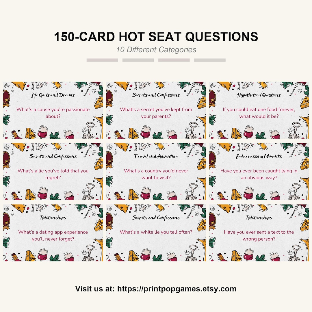 Hot Seat Game: 150 Conversation Starter Cards (printable PDF) - Etsy