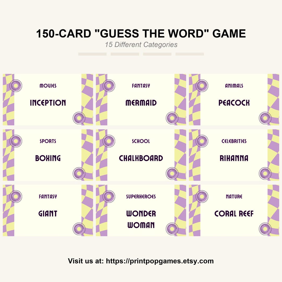 150-card Guess the Word Game Fun Printable Party Game for All Ages ...