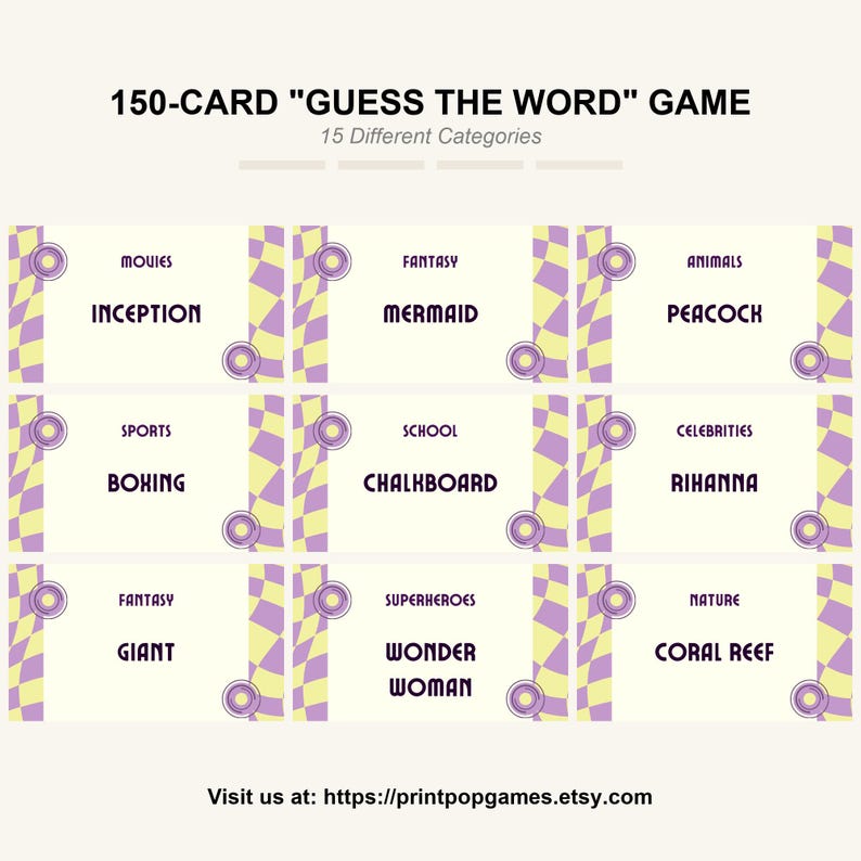 150-card Guess the Word Game Fun Printable Party Game for All Ages ...
