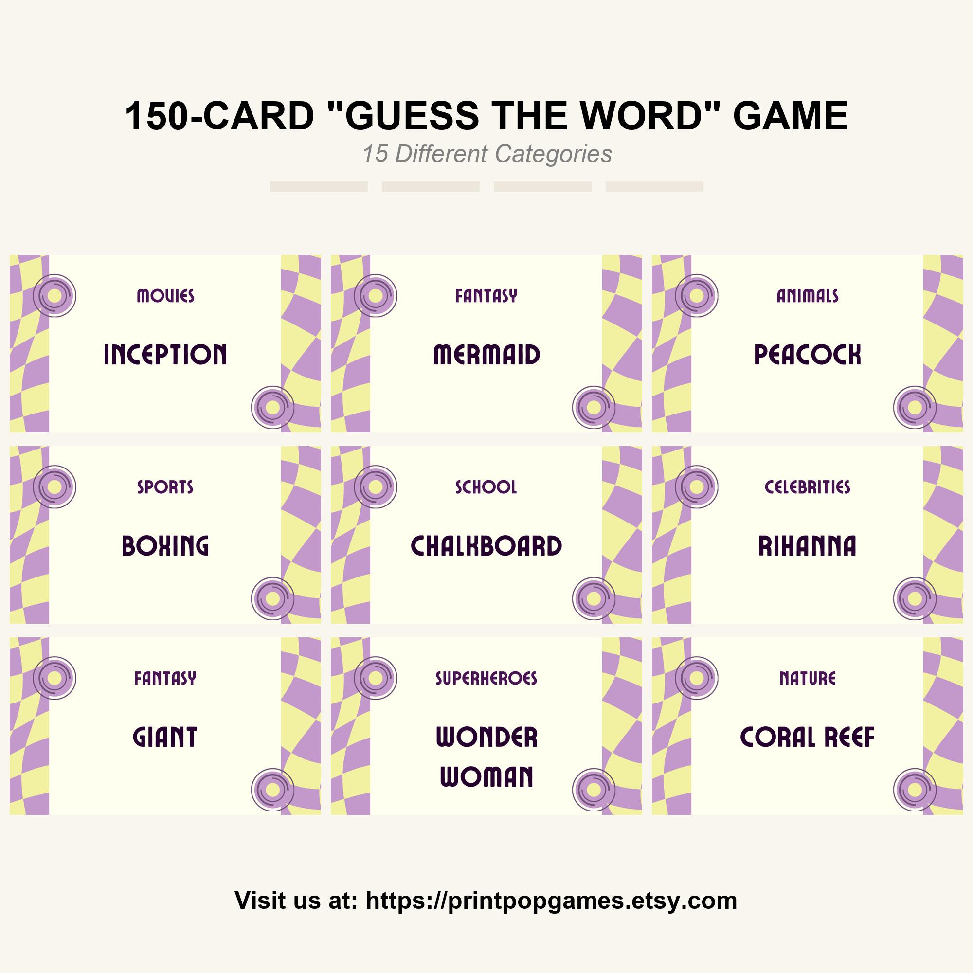 150-card Guess the Word Game - Fun Printable Party Game for All Ages ...
