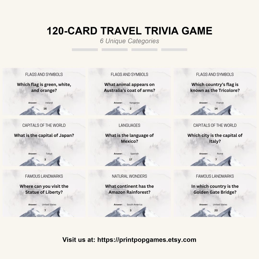 Travel-themed Trivia Game | Printable Geography and Culture Fun for ...
