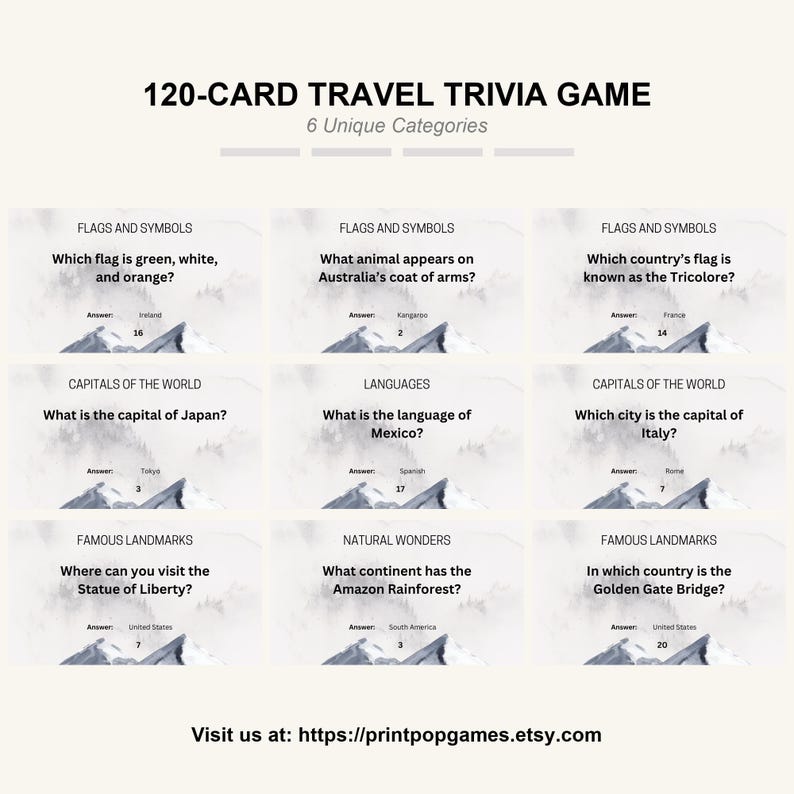 Travel-themed Trivia Game | Printable Geography and Culture Fun for ...