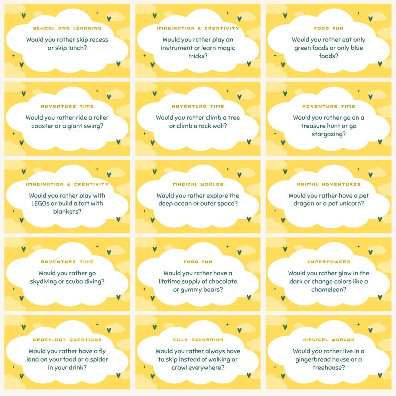 Would You Rather Questions for Kids: Fun Family Game (PDF) - Etsy