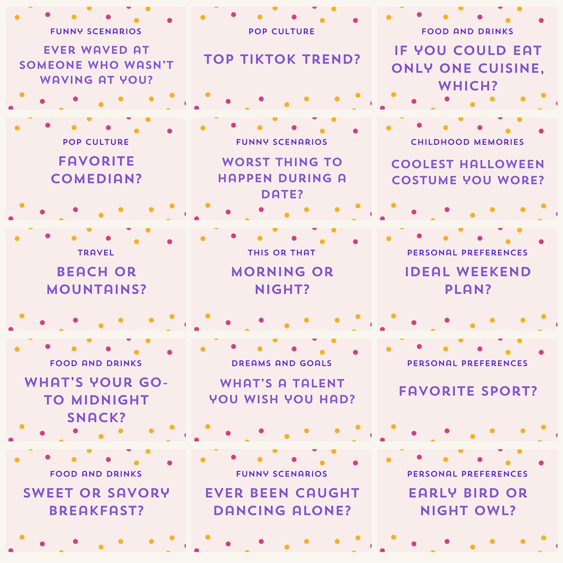 150 Fun Rapid Fire Question Game for Family, Friends, Parties | Printable Icebreaker Questions ...