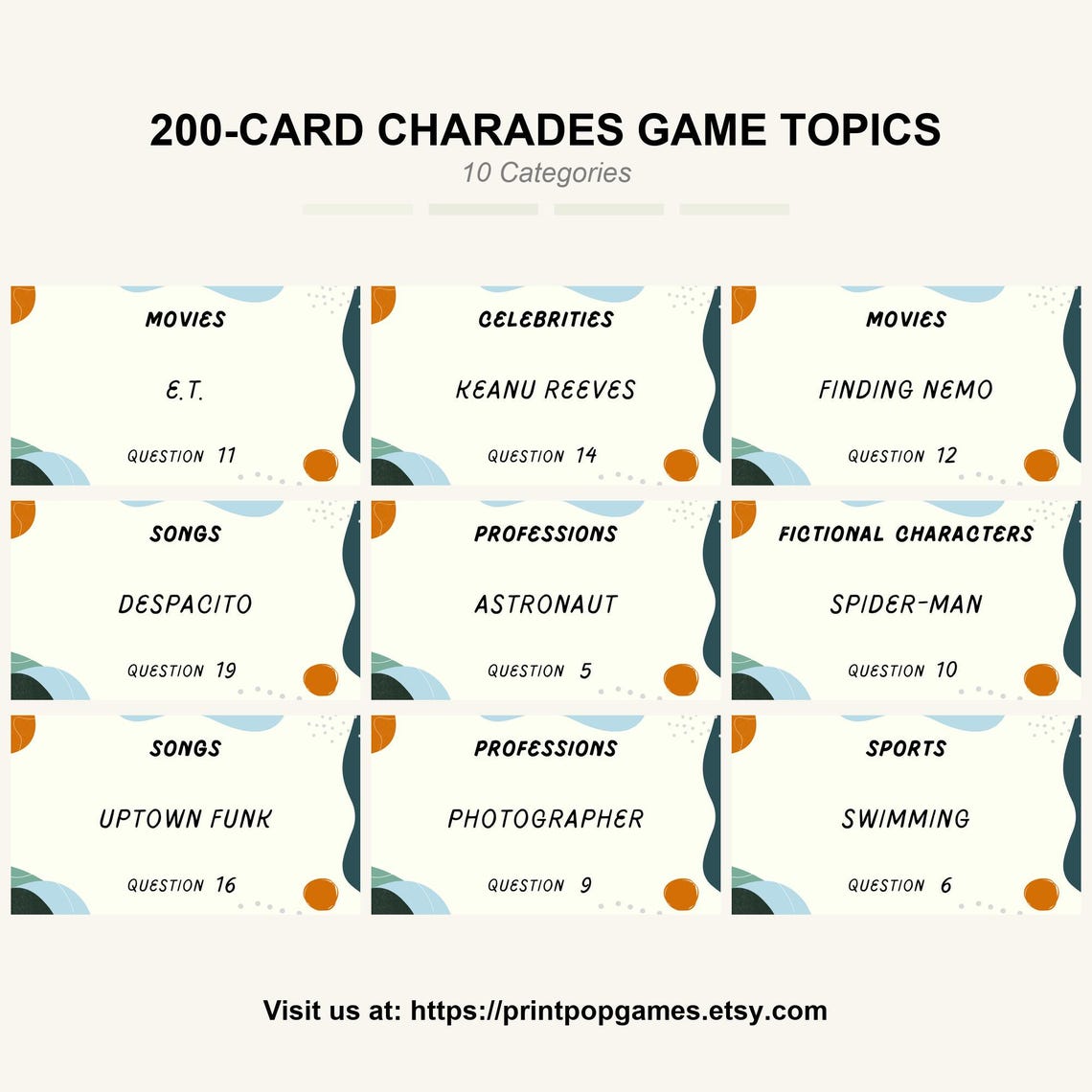 200 Printable Charades Cards for All Ages | Fun Family Game for Parties ...