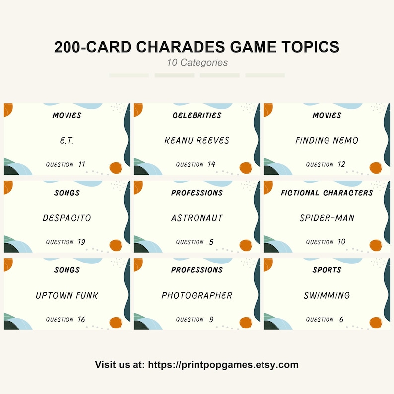 200 Printable Charades Cards for All Ages | Fun Family Game for Parties ...