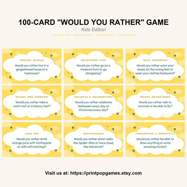 Would You Rather Questions for Kids: Fun Family Game (PDF) - Etsy