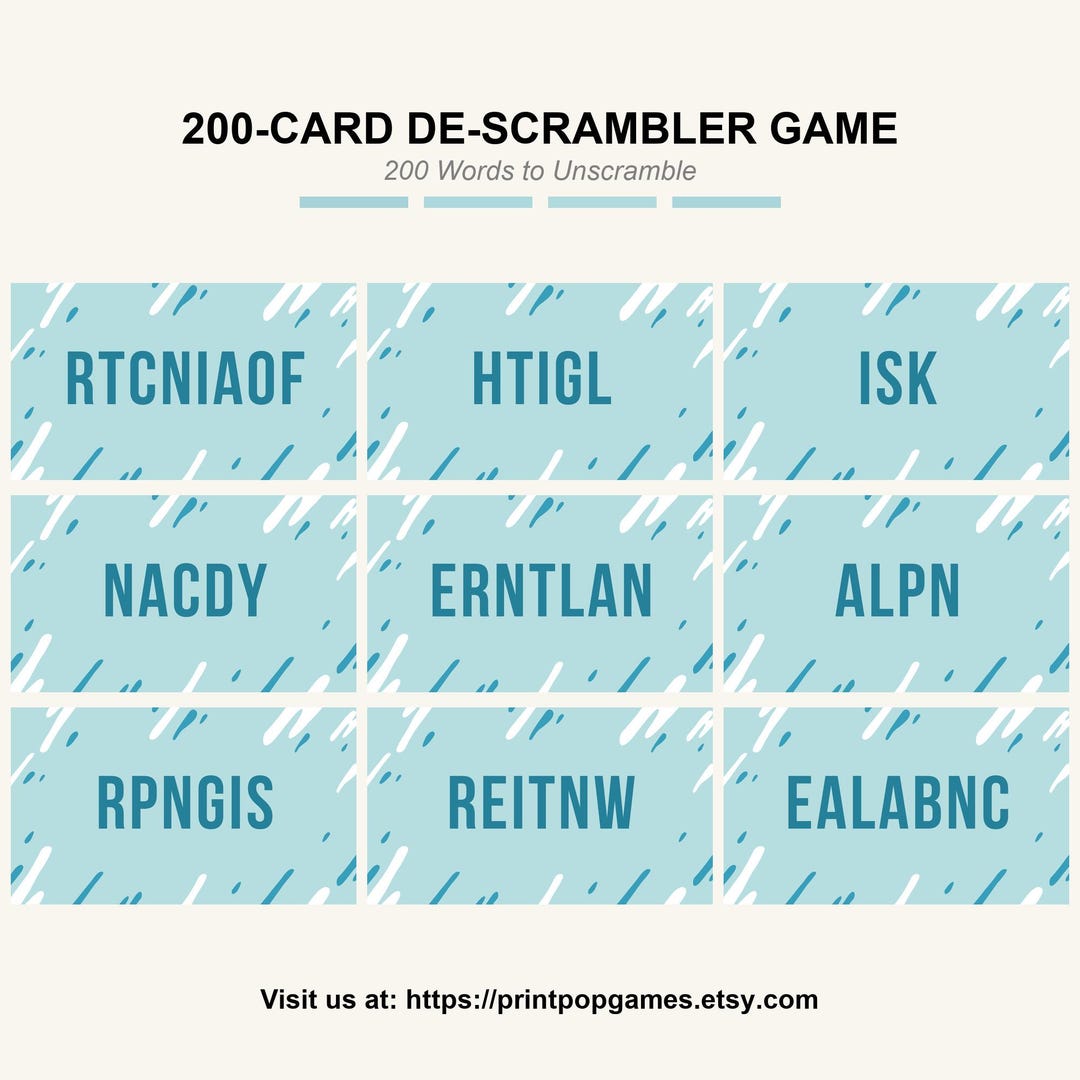 200 Printable Descrambler Word Game Cards | Fun Family & Party Game for ...