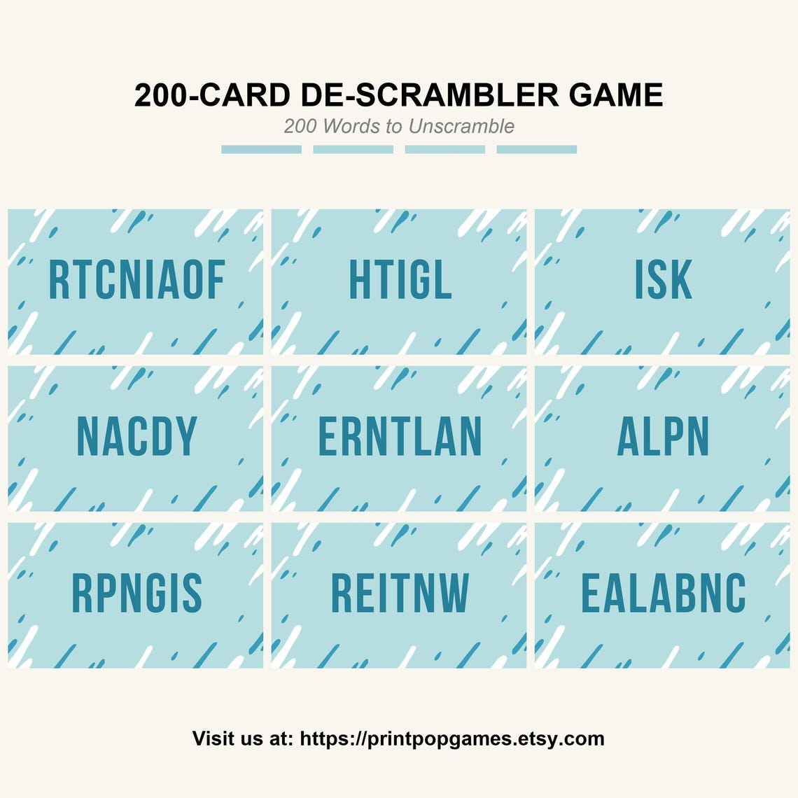 200 Printable Descrambler Word Game Cards | Fun Family & Party Game for ...