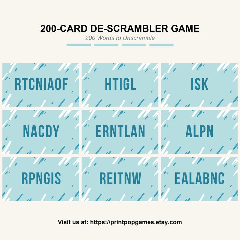 200 Printable Descrambler Word Game Cards | Fun Family & Party Game for ...