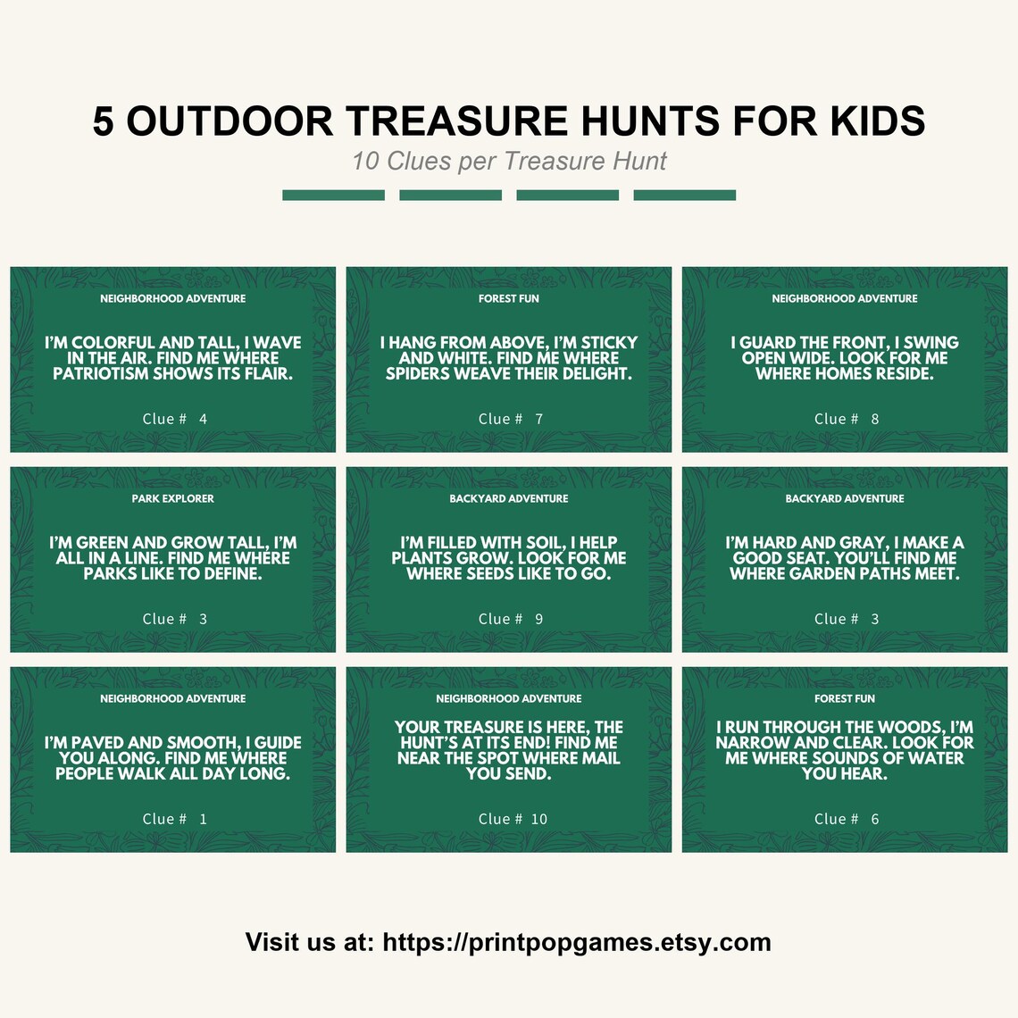 Printable Outdoor Treasure Hunts for Kids: Backyard, Park, School ...