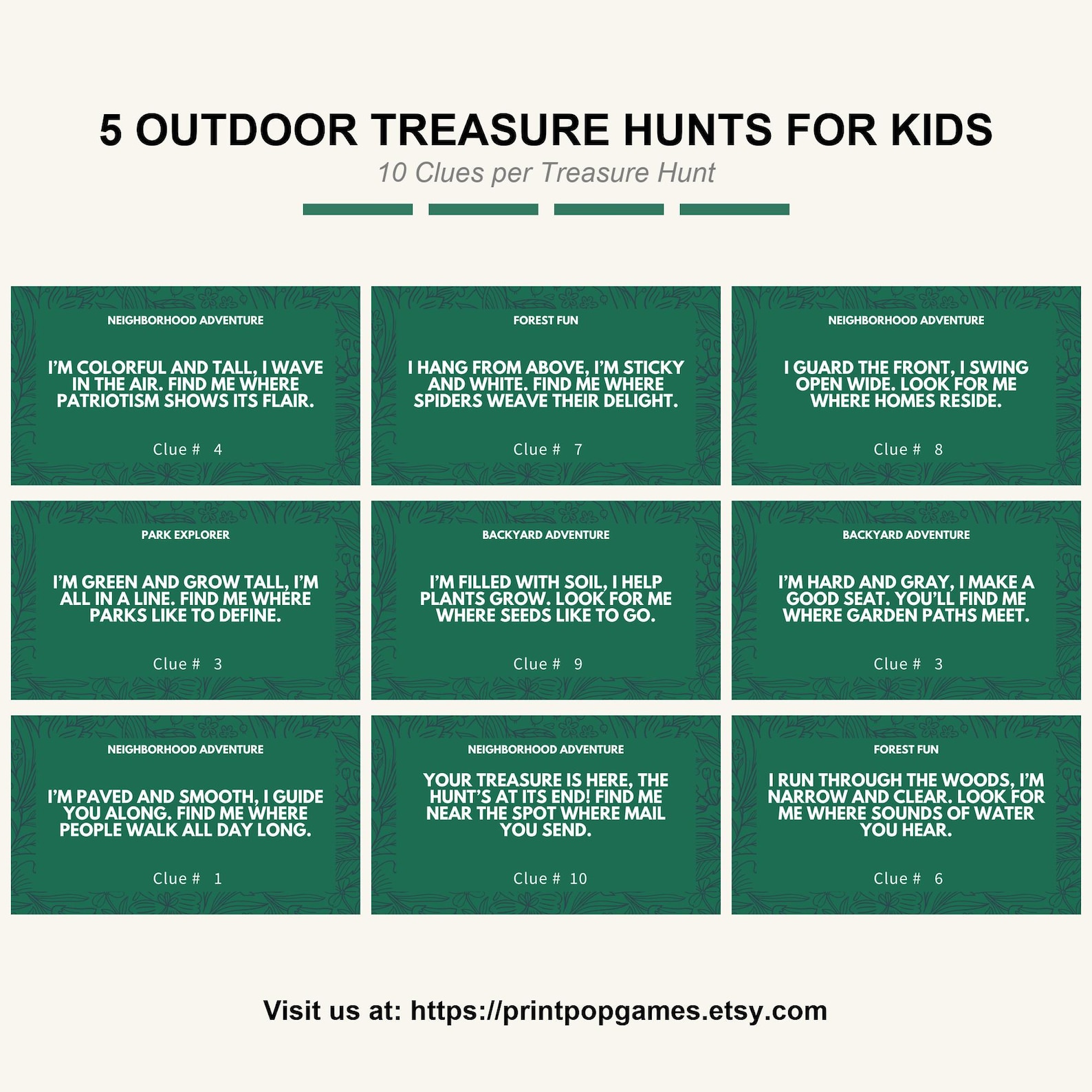 Printable Outdoor Treasure Hunts for Kids: Backyard, Park, School ...