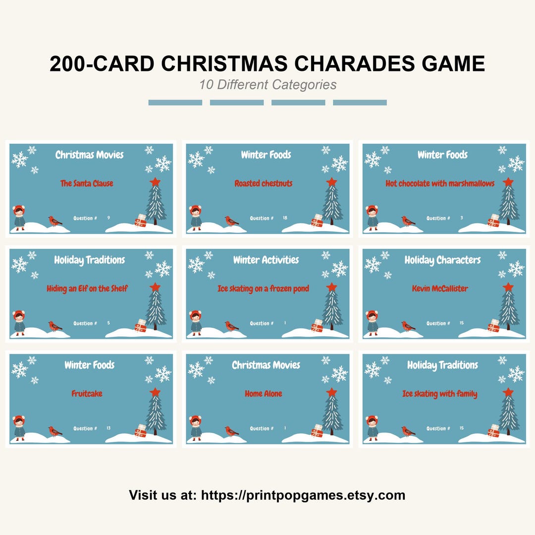 200 Christmas Charades Cards | Printable Holiday Party Game for All ...