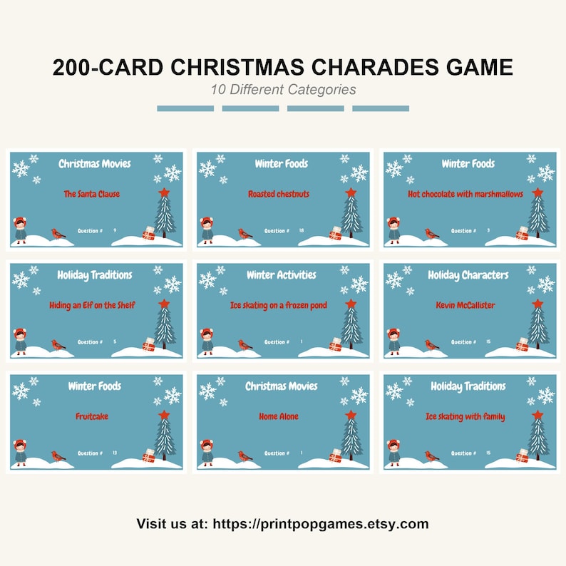 200 Christmas Charades Cards | Printable Holiday Party Game for All ...