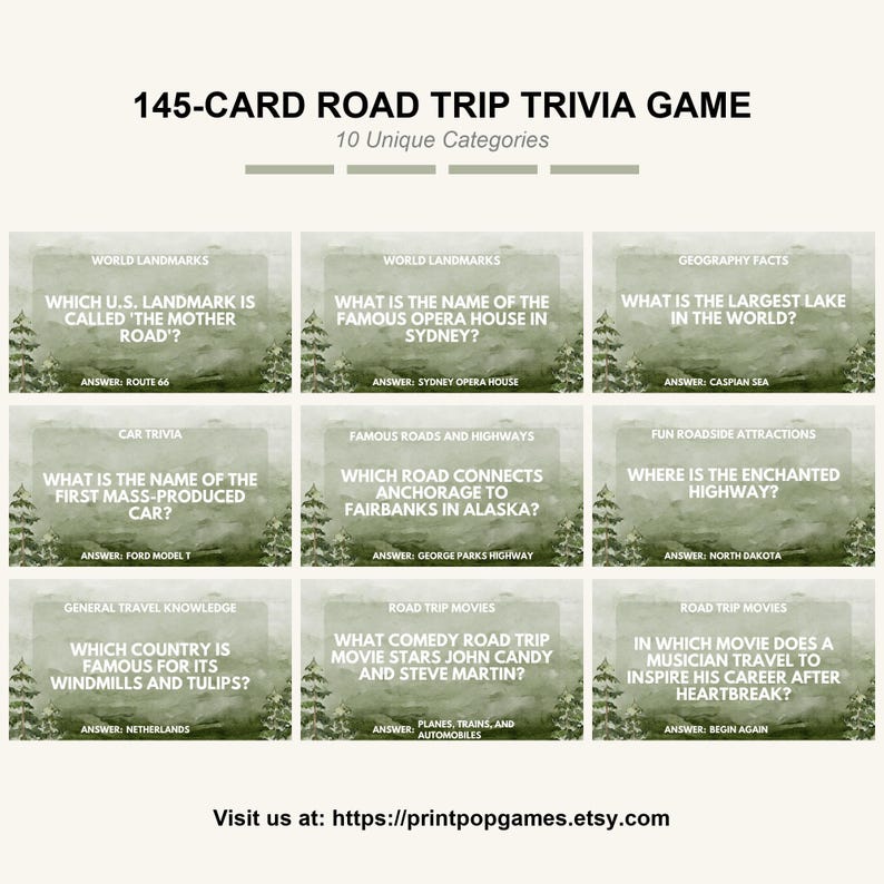 Road Trip Trivia Game: 145 Travel Questions (printable PDF) - Etsy